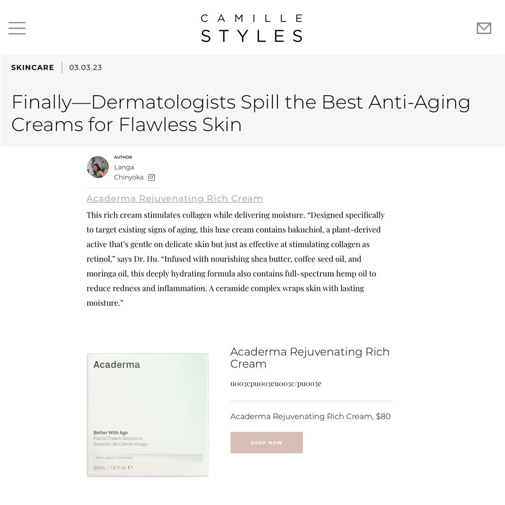Camille Styles features Acaderma Rejuvenating Rich Cream as a Natural
