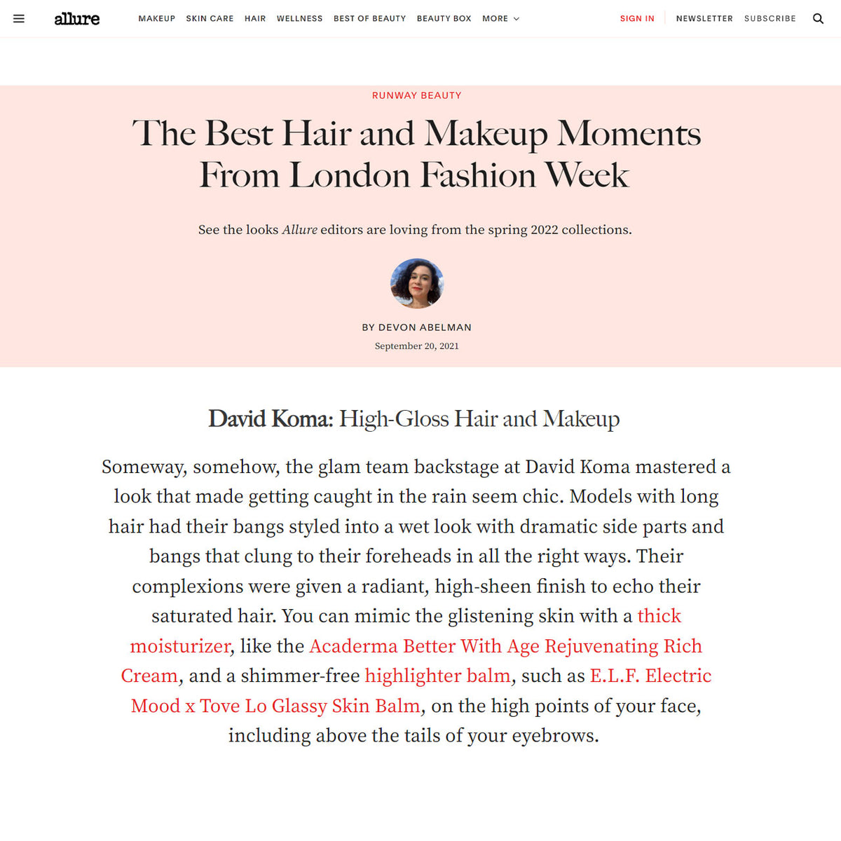 Allure: Acaderma cream helps skin be more glistening