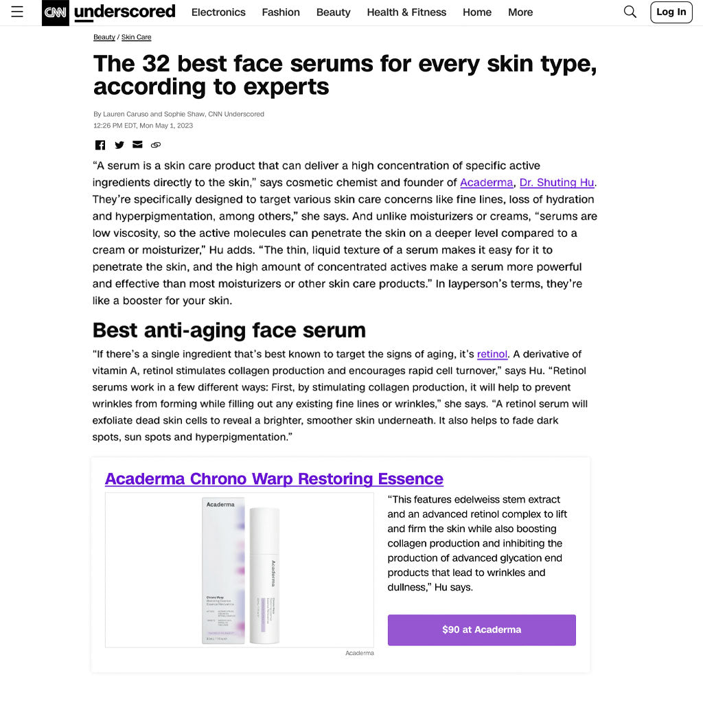 CNN underscored features Acaderma Chrono Warp Restoring Essence as the